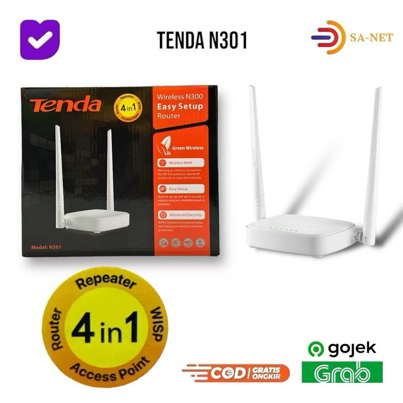 Jual TENDA N301 WIRELESS N300 EASY SETUP 4 in 1 ROUTER / REPEATER ...