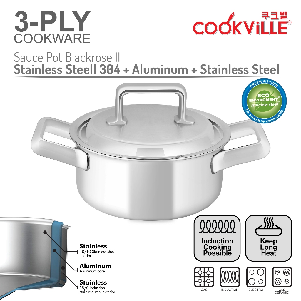 Jual [COOKVILLE] Black Rose 3 Ply Body Sauce Pot - Panci | Shopee Indonesia