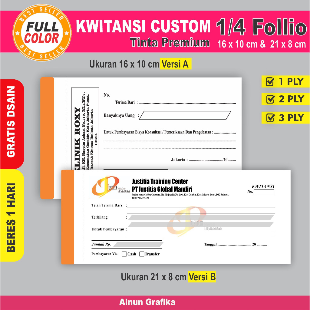 Jual Kwitansi Custom 1 ply / Kwitansi Custom 2 ply / Kwitansi custom ...