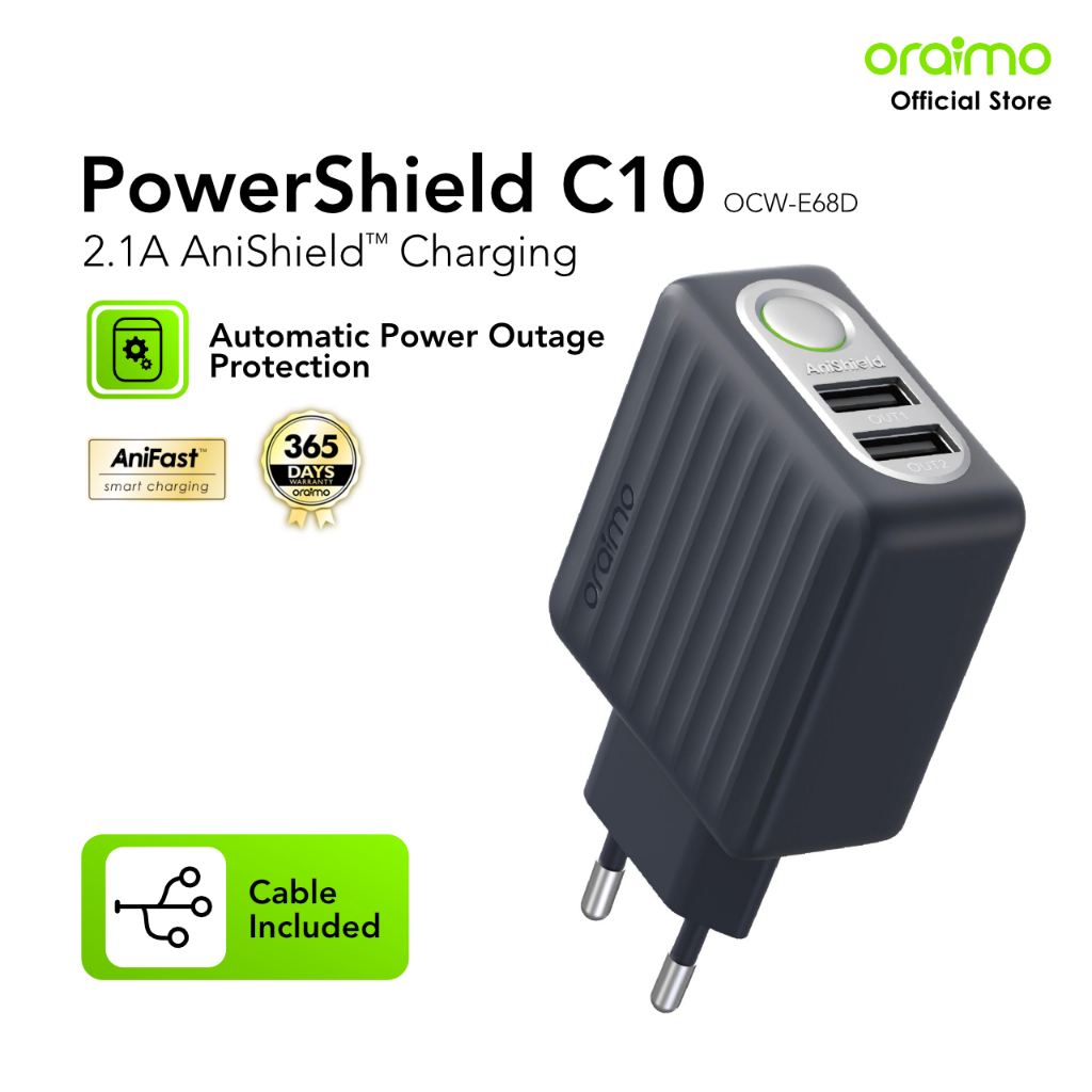 Jual oraimo Charger Dual Port 10.5W OCW-E68D AniShield Outage ...