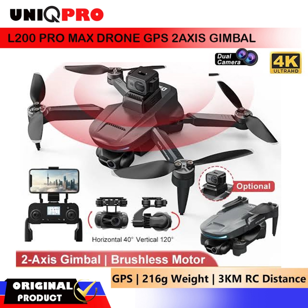 Jual Drone L200 PRO MAX GPS 4K Camera 2-Axis Gimbal Stablizer Brushless ...