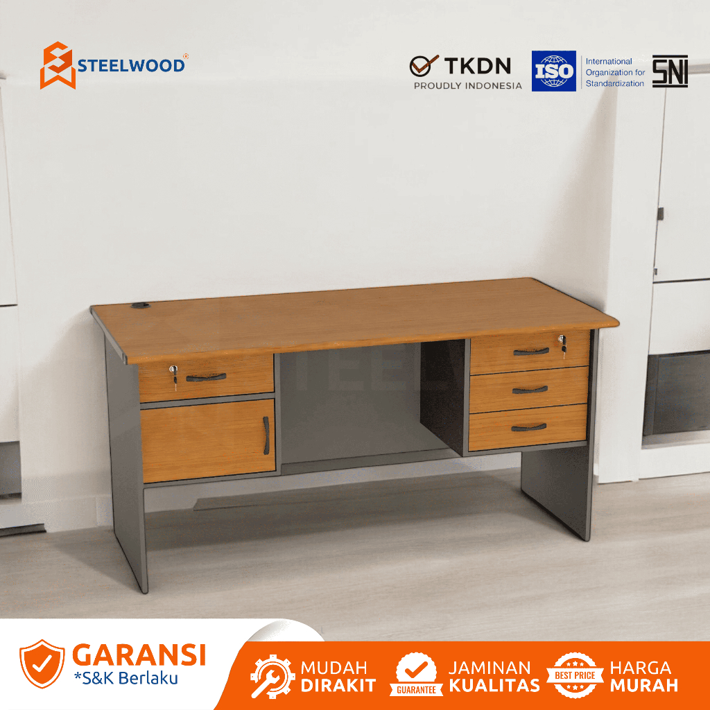 Jual STEELWOOD || MEJA KANTOR 1 BIRO KAYU 4 LACI DAN 1 LOCKER/MEJA ...