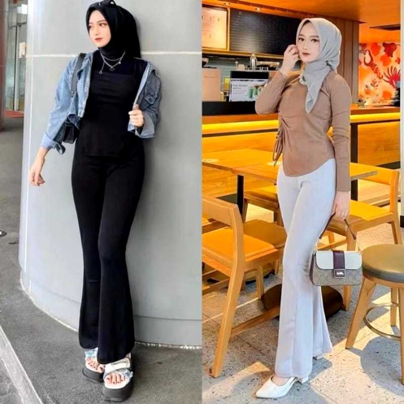 Jual Celana Fit And Flare Pants Cutbray Scuba Pinggang Highwaist Bahan ...