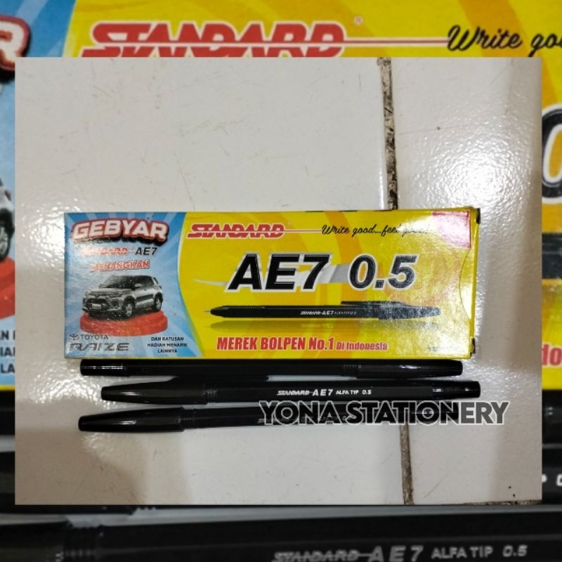 Jual Bolpoin Standard AE7 | Hitam, Biru, Merah | 1 Pack: 12 pcs | 0.5mm ...