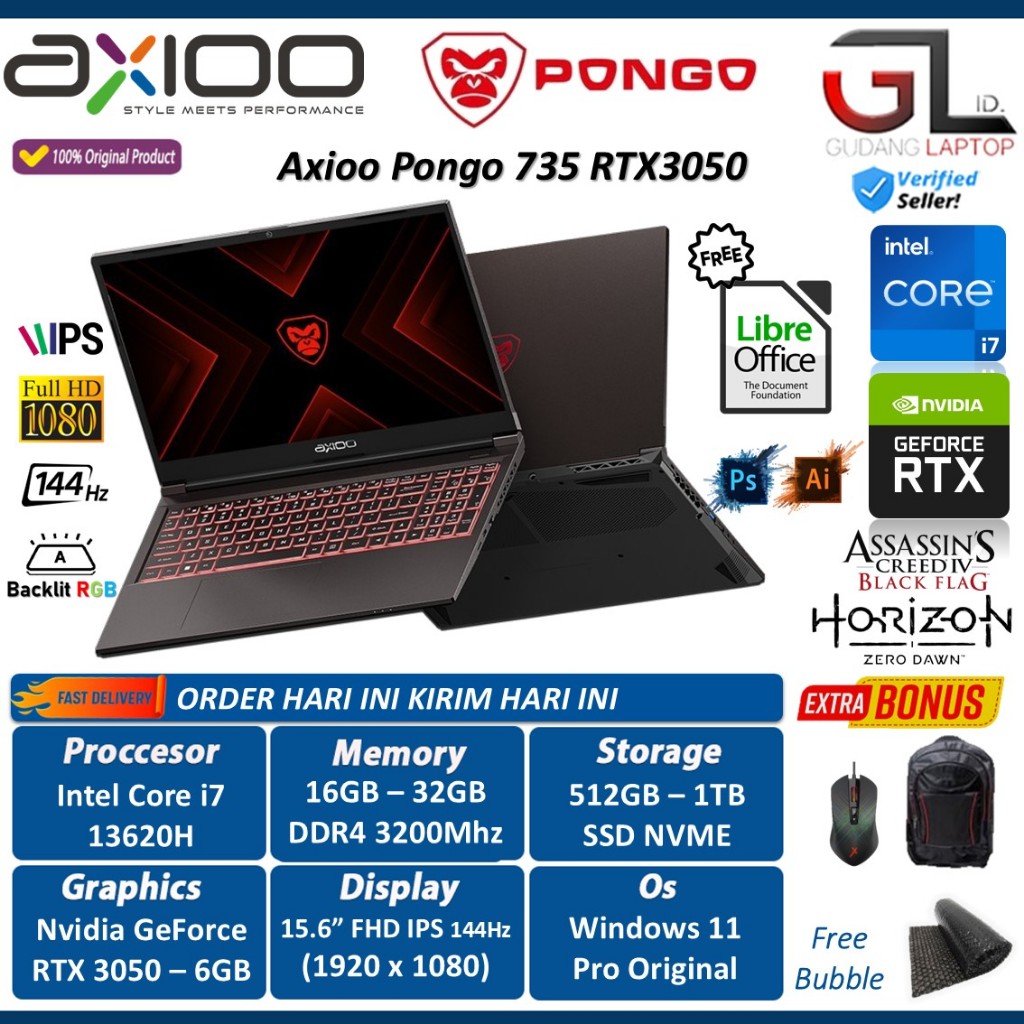 Jual Laptop Gaming Axioo Pongo 735 Intel i7 13620H 32GB 1TB SSD RTX3050 ...