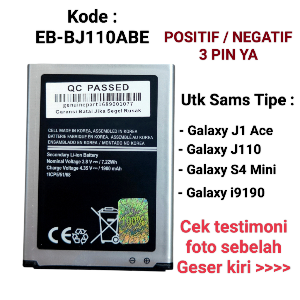 Jual Baterai Battery Sams Galaxy J1 Ace / J111 / J110 / i9190 / S4 Mini ...