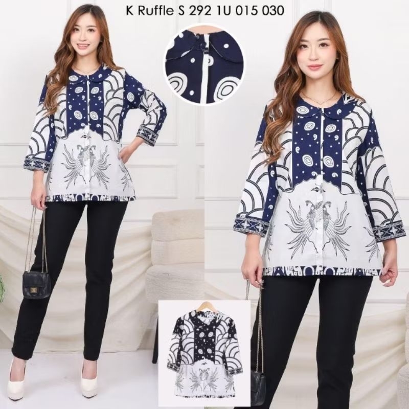 Jual Atasan Batik Ruffle Wanita Kerja/Baju Batik Blouse Batik Wanita ...