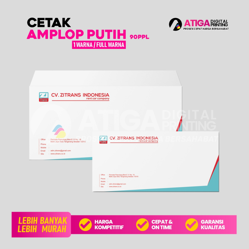 Jual Cetak Amplop Kop Surat Kantor, Dinas, Sekolah, DL 90pps | Cetak Print Amplop Surat Ukuran ...
