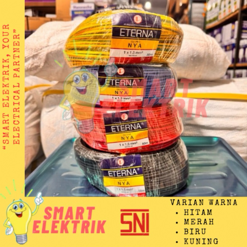 Jual ETERNA - Kabel Listrik NYA 1x1,5mm Full Tembaga Kawat | Eterna 1x1.5 SNI - 50 Meter ...