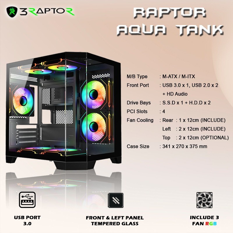 Jual Casing PC Komputer 3PowerUp Raptor AQUA TANK | Mid Tower | Micro M ...