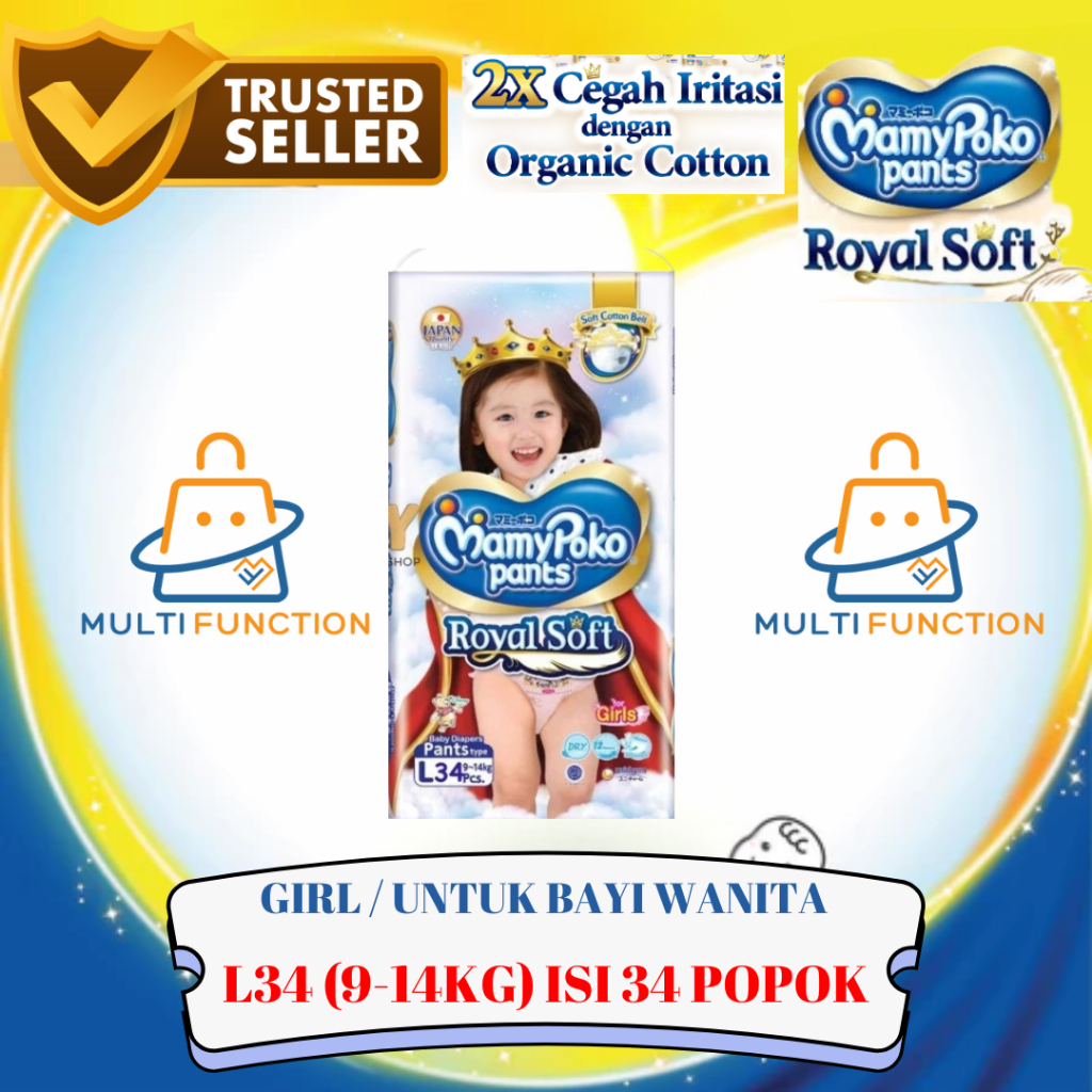 Jual MamyPoko Royal Soft Pants Organic Cotton L34 GIRL - Popok Celana Popok Bayi Premium ...
