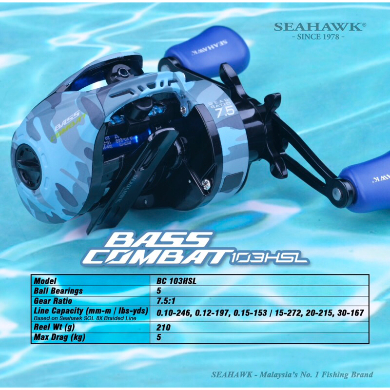 Jual Reel BC SeaHawk Bass Combat 103HSL Magnetic Braking System | Shopee Indonesia