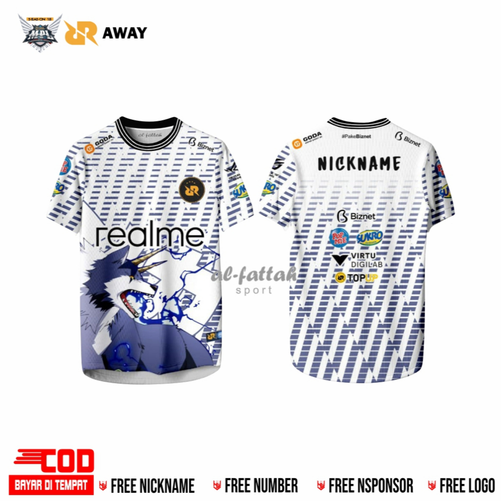 Jual BAJU JERSEY RRQ TERBARU 2025 PUTIH AWAY MPL S15 CUSTOM NAMA FULL ...
