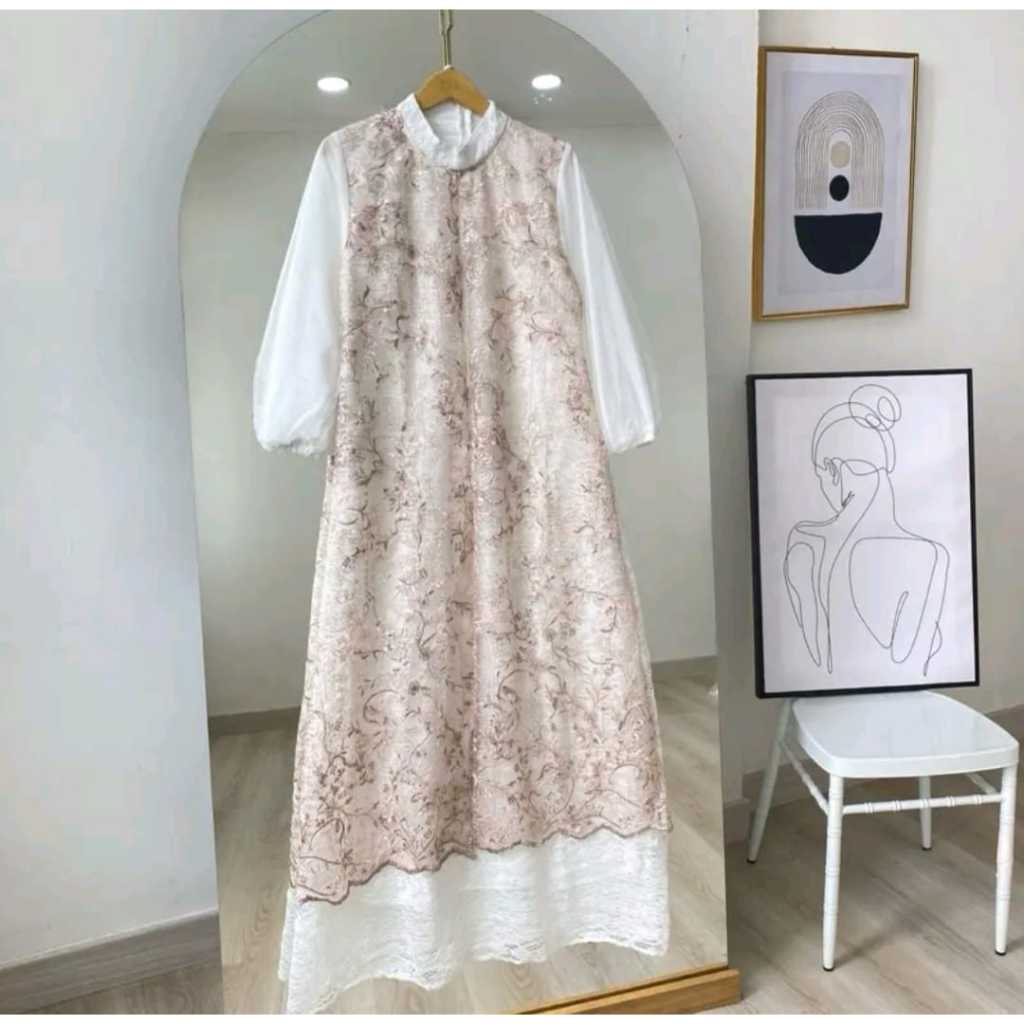 Jual Gamis Brokat Terbaru Flower Maxy Dress BO Bahan Brukat Malika Mix ...