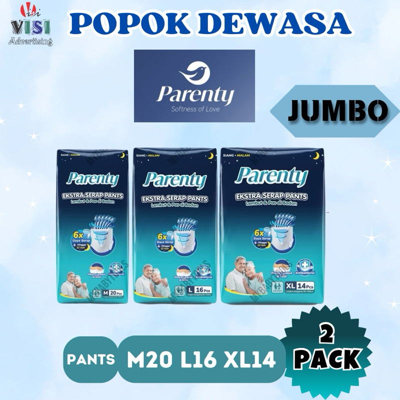 Jual (PAKET 2 BALL) POPOK DEWASA PARENTY HEAVY FLOW JUMBO CELANA EKSTRA SERAP M20/L16/XL14 ...