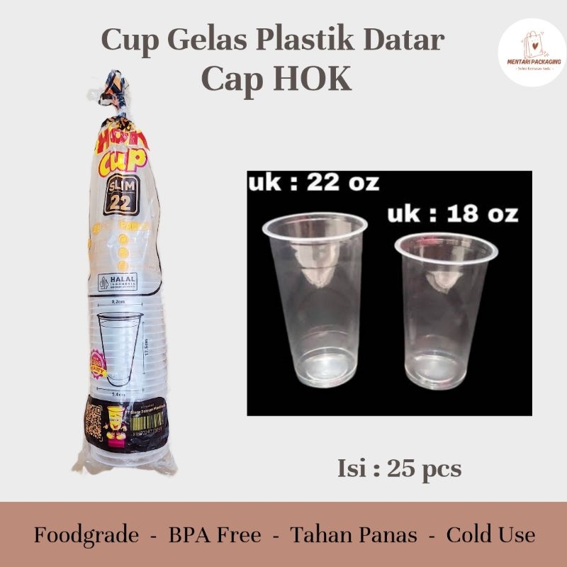Jual [DATAR] HOK Cup Datar Gelas Plastik || HOK Cup Datar Es/Kopi/Teh ...