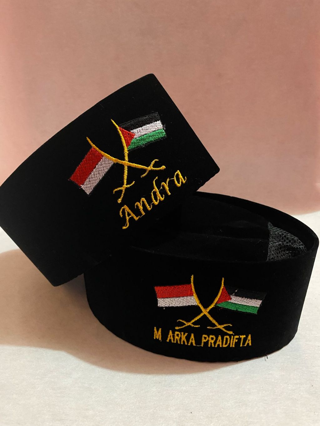 Jual PECI SONGKOK LOGO BENDERA PALESTINA DAN INDONESIA FREE BORDIR NAMA ...