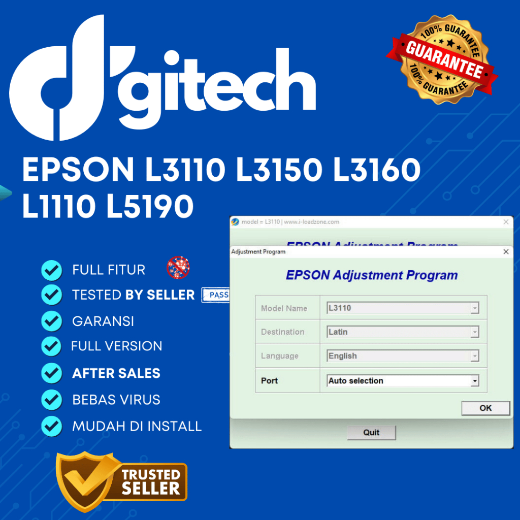 Jual Epson L3110 L3150 L3160 L1110 L5190 ink absorber clearing program ...
