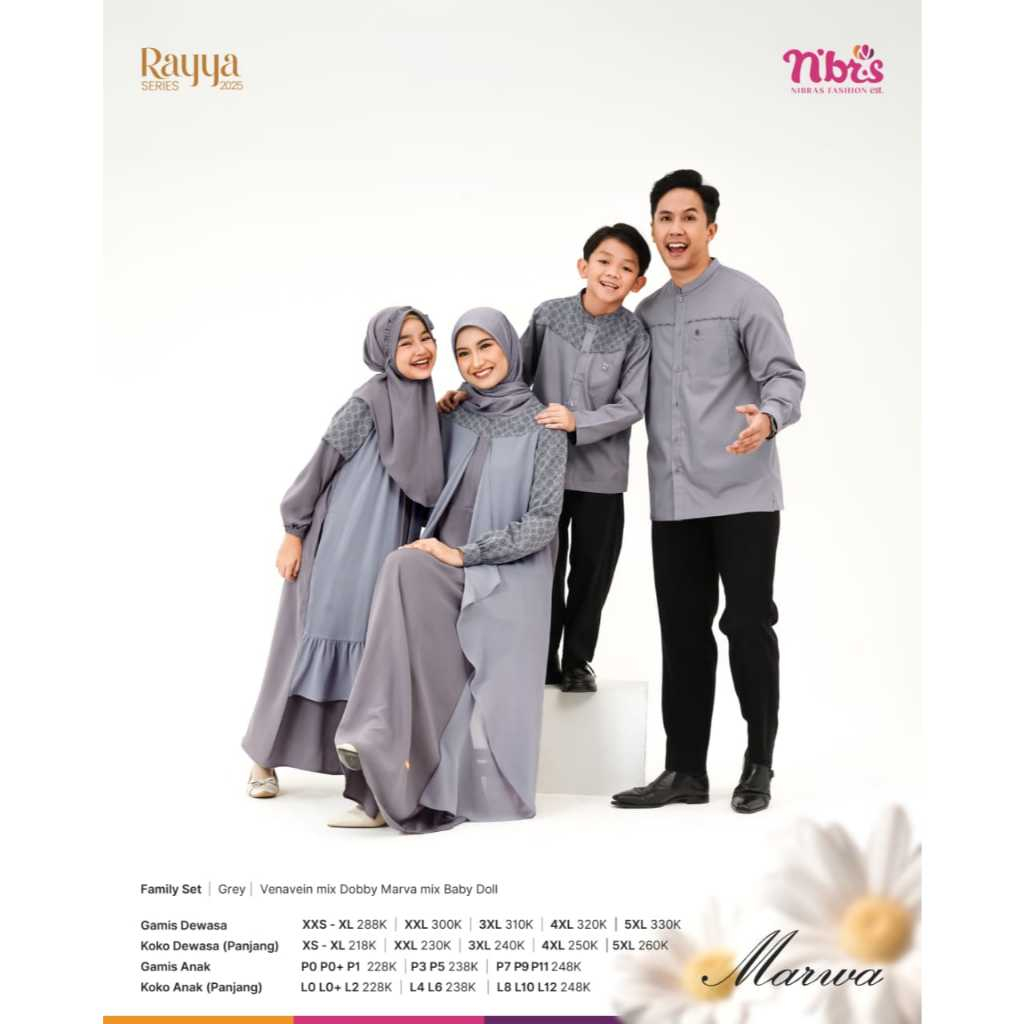 Jual NIBRAS RAYYA SERIES TERBARU COUPLE KELUARGA 2025 MARWA GREY | Shopee Indonesia