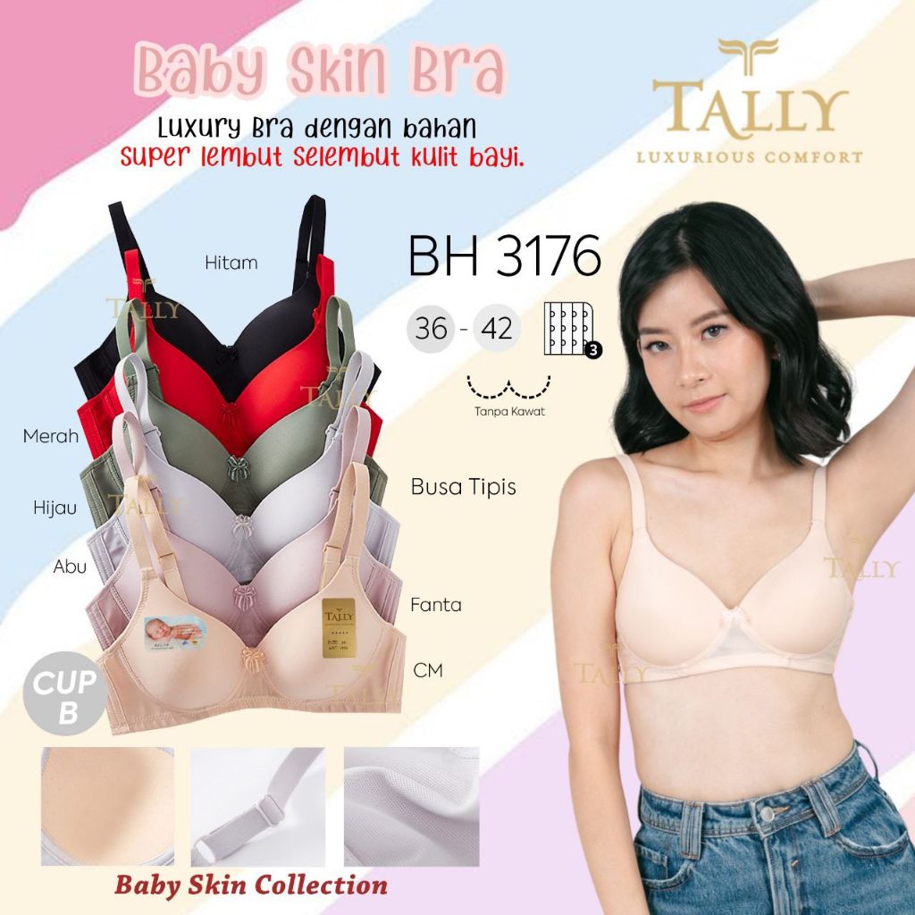 Jual Bra BH TALLY 3176 Tanpa Kawat Busa Tipis Kait 3 (Cup B) | Shopee Indonesia