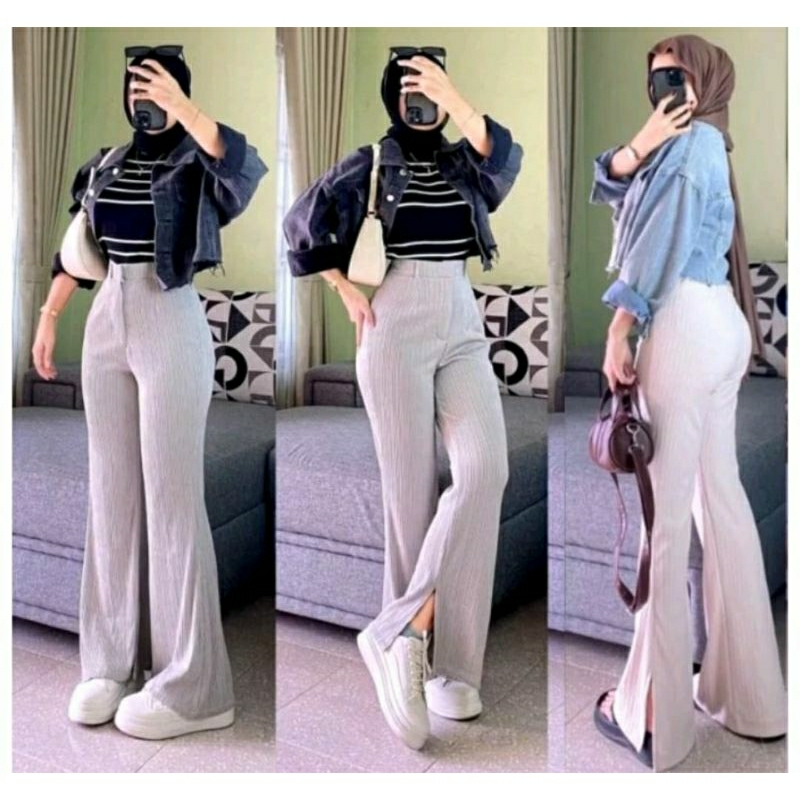 Jual CELANA CUTBRAY KNIT - Wanita Higwaist Knit Cutbray Wanita Premium ...