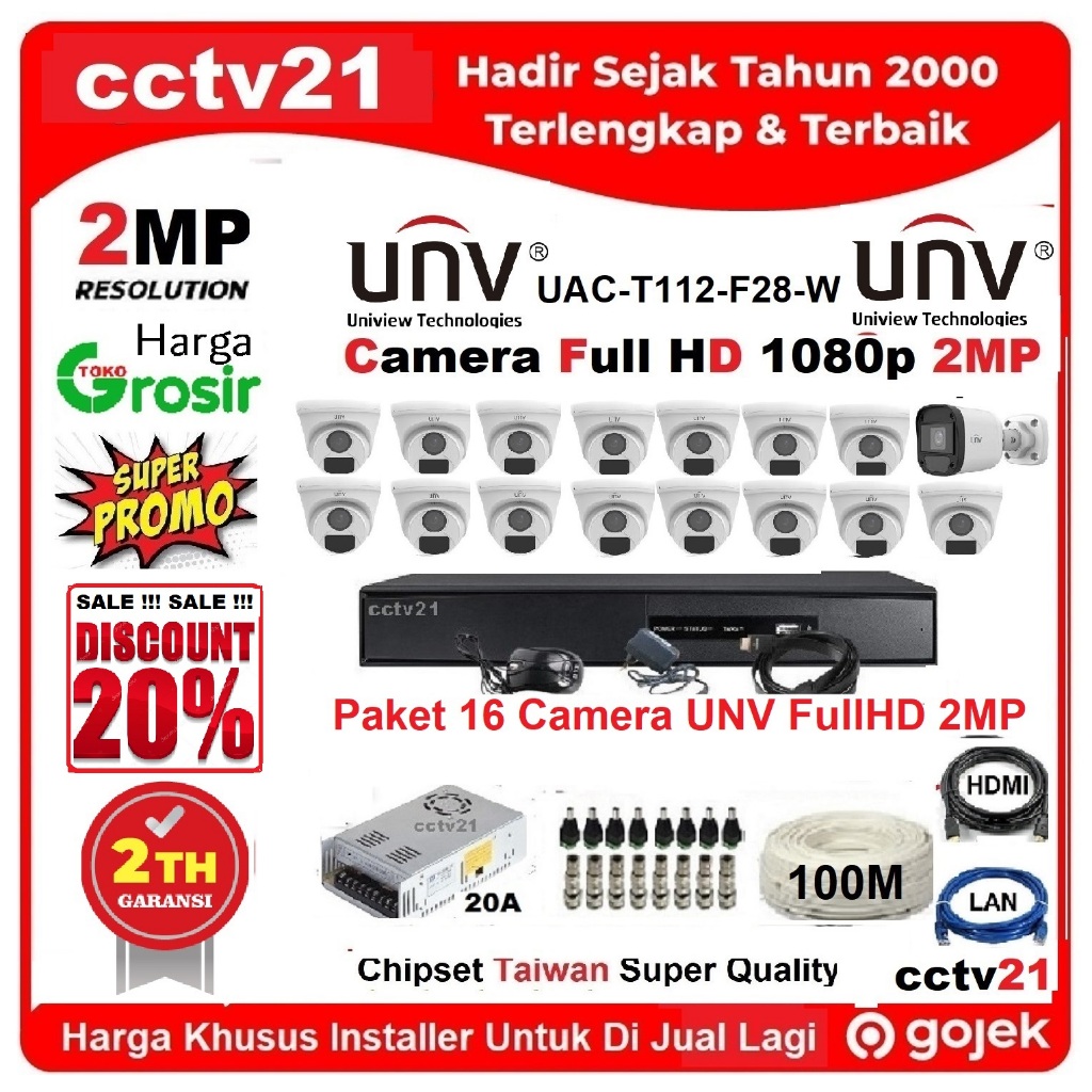 Jual Paket CCTV 16 Camera 2MP UNV Uniview DVR Xmeye Kabel 100M Lengkap ...