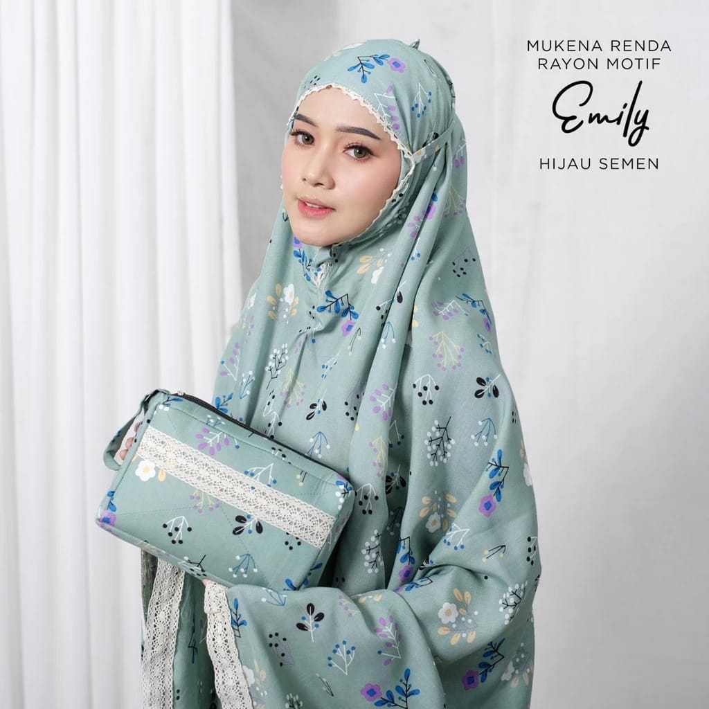 Jual Emily Mukena Renda Rayon Motif Hijau Semen | Shopee Indonesia
