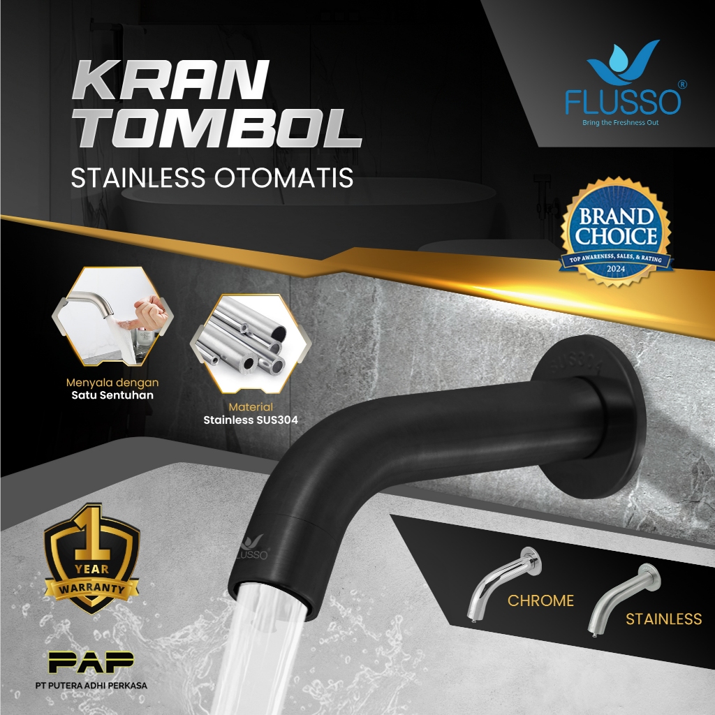 Jual Flusso Kran Tembok Wastafel On Of Sentuh Otomatis Stainless | Kran ...