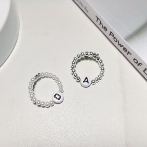 Jual Cincin Inisial Huruf A-Z Adjustable Rings Mutiara Putih Perak Anti ...