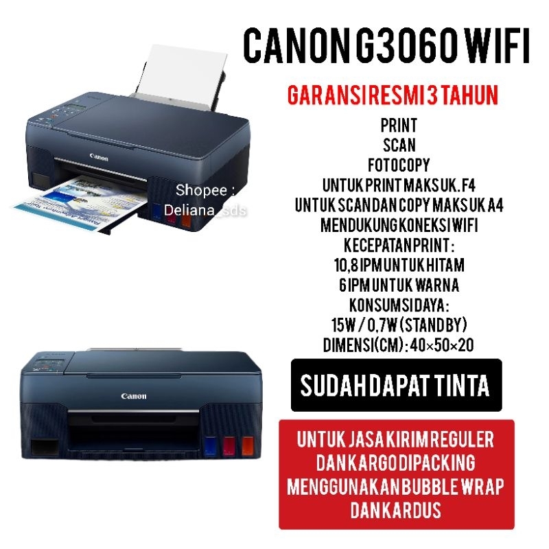 Jual Printer Canon G3060 Print Scan Copy Wifi Garansi Resmi 3 Tahun ...