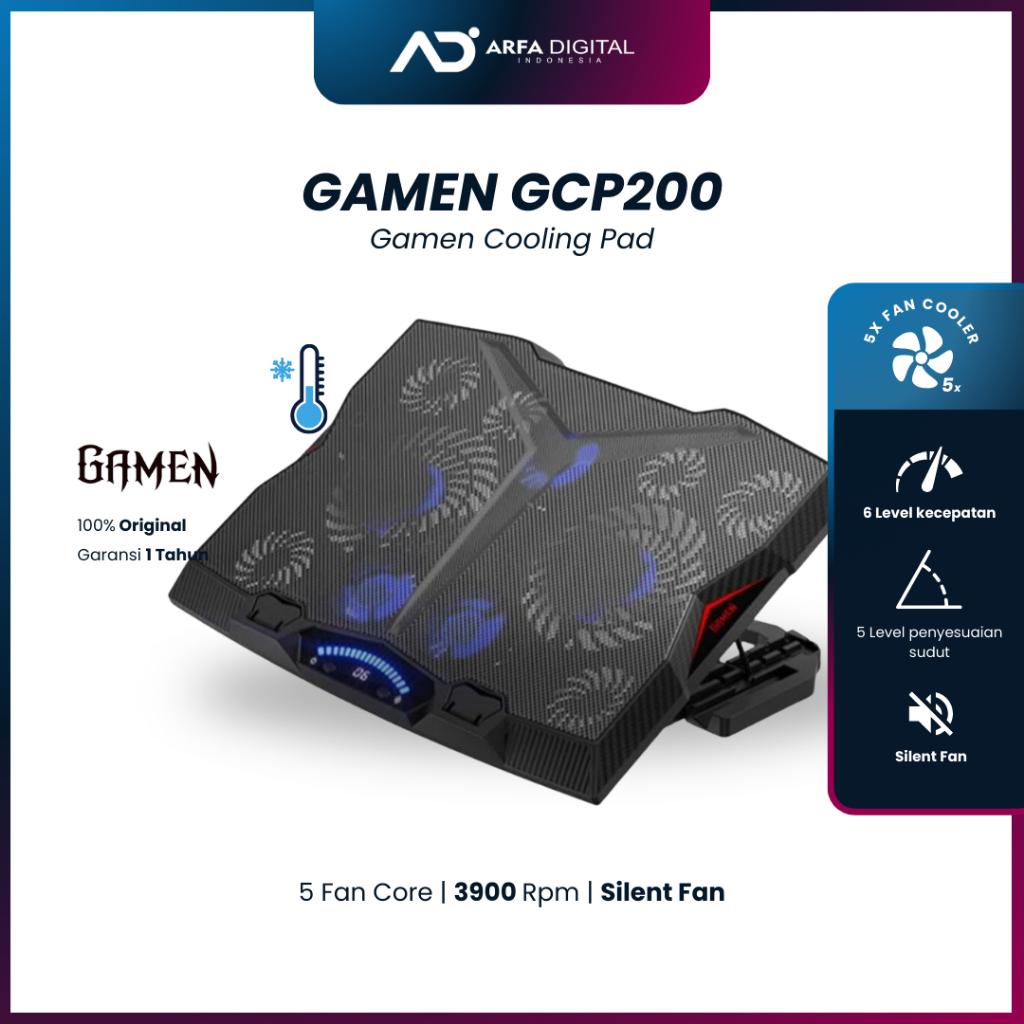 Jual Cooling Pad Laptop Gaming GAMEN GCP200 Kipas 5 Inti 3900 RPM 6 ...