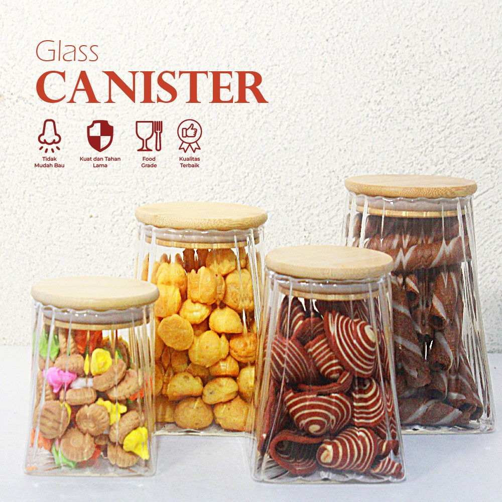 Jual Glass Canister Toples Kaca Pantry Tutup Kayu Model Piramid ...