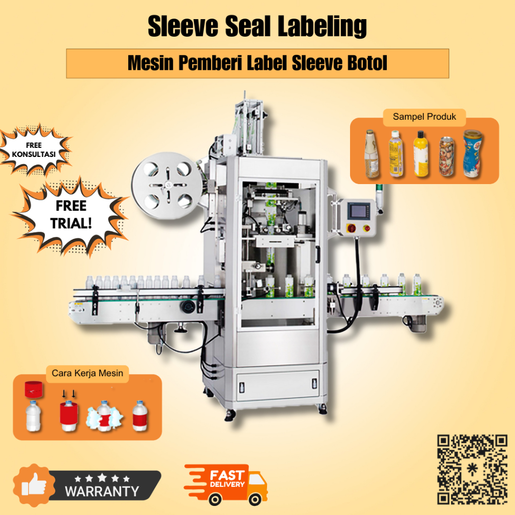 Jual Mesin Pemberi Label Sleeve Botol AMDK Minuman Sabun Sleeve Seal ...