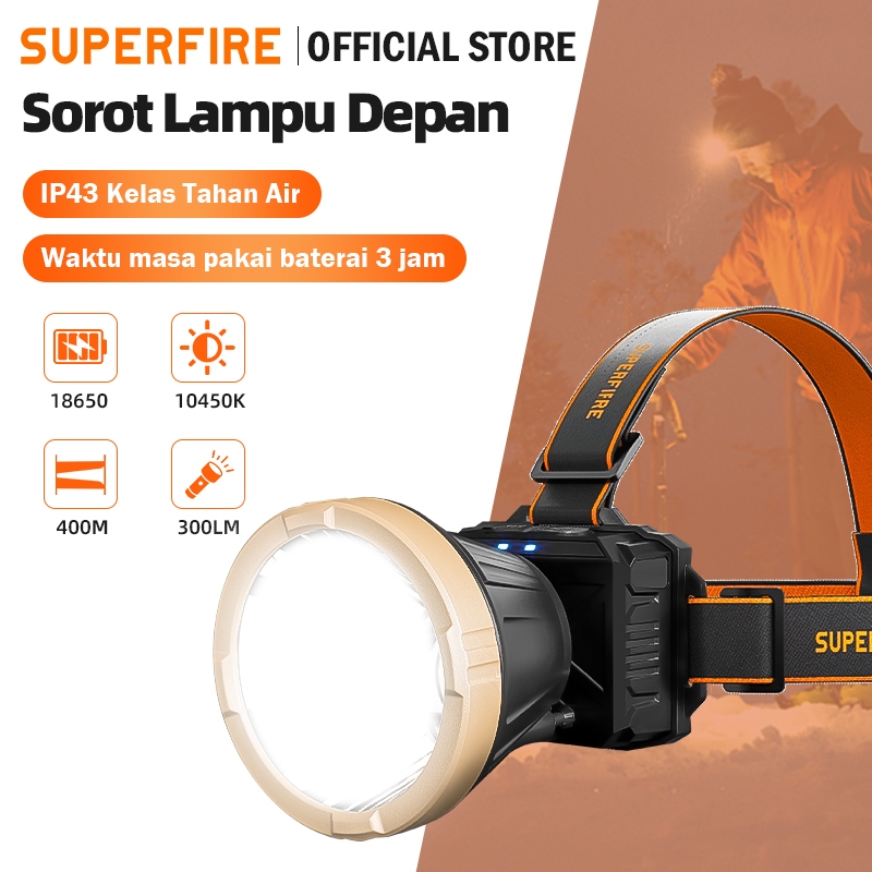 Jual Senter Kepala Headlamp SUPERFIRE RT05 LED Super Terang Tahan Air Isi Ulang Untuk Camping ...