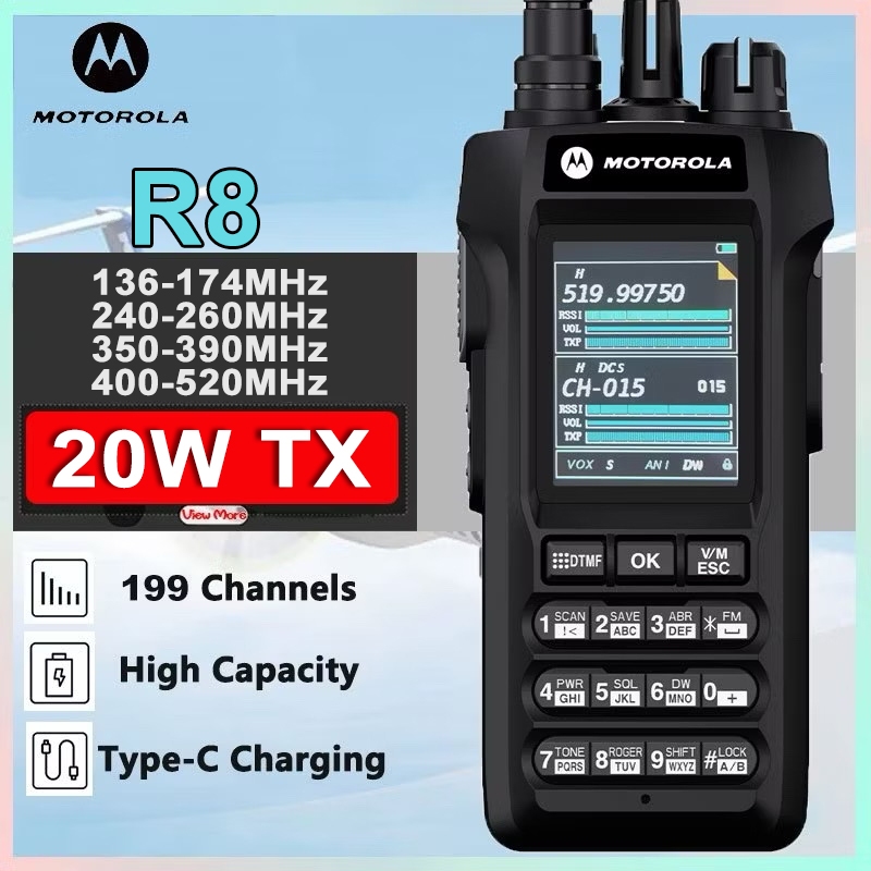 Jual HT radio Motorola Walkie Talkie R8 Tx 20W 4 frequency bands U/V Jarak jauh 25KM Murah ...