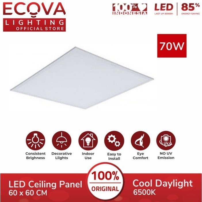 Jual ECOVA Lampu Panel LED 70W Ceiling Downlight 60x60 cm garansi 1th ...