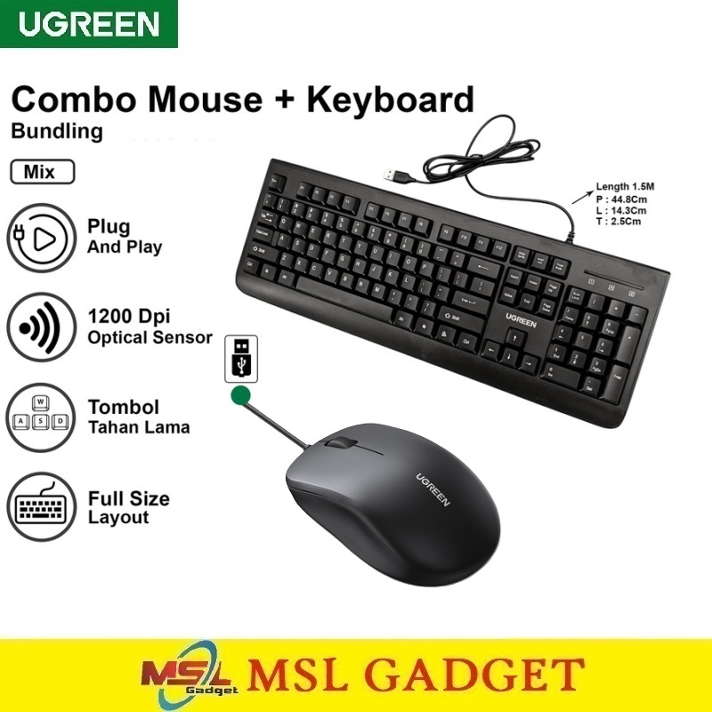 Jual UGREEN Bundle Keyboard Mouse Kabel USB Combo Set MK003 | Shopee Indonesia