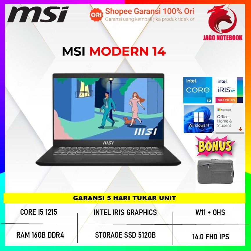 Jual MSI MODERN 14 CORE i5 1235U 8GB/16GB 512 SSD IRISXe W11 OHS FHD ...