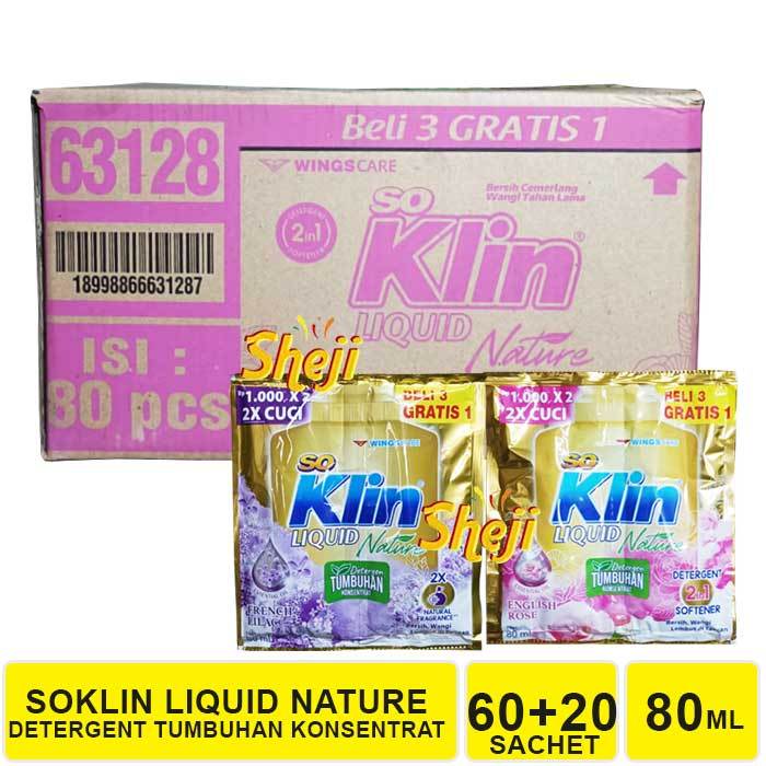 Jual 1 DUS ISI 80 SACHET SOKLIN LIQUID NATURE DETERJENT TUMBUHAN SACHET 80ML | Shopee Indonesia