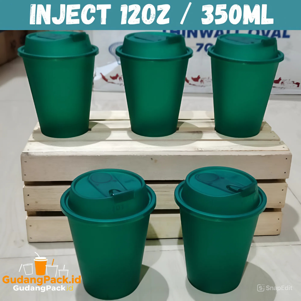Jual Cup Inject 12oz 350ml + Lid Flip Warna Hijau Anti Tumpah / Cup ...
