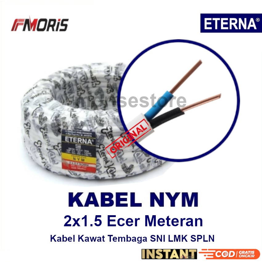 Jual ETERNA Kabel Listrik Kawat NYM 2X1,5mm Tembaga Original [Ecer Meteran] | Shopee Indonesia