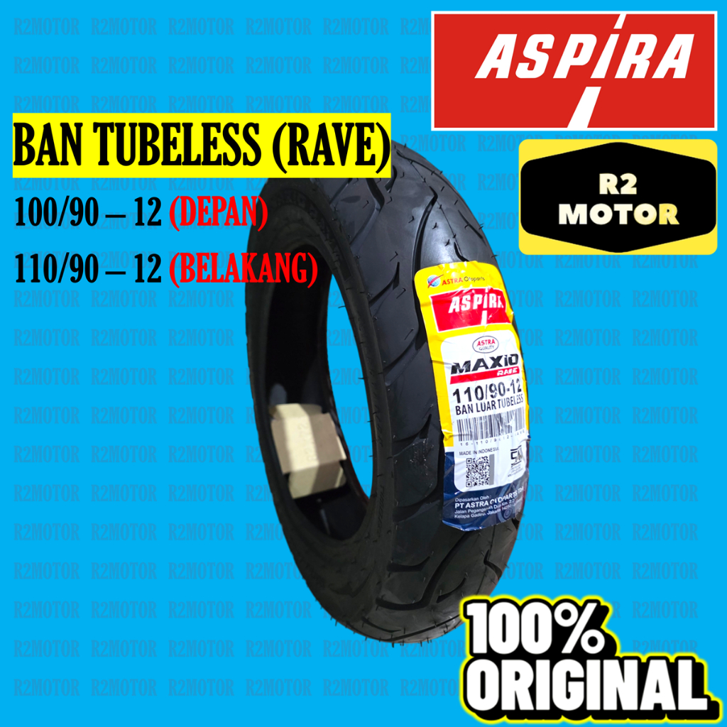 Jual BAN LUAR TUBELESS ASPIRA 100/90 110/90 RING 12 MAXIO RAVE SCOOPY ...