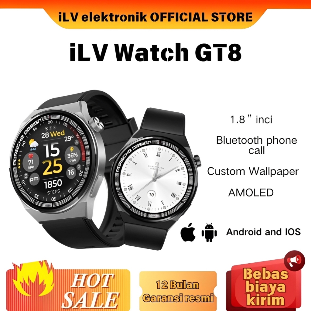 Jual [NEW 2025] iLV Elektronik SmartWatch GT8 AMOLED HD Smartwatch Pria Jam tangan pintar pria ...