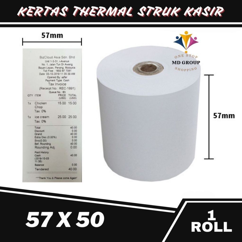 Jual Kertas Thermal paper roll / Kertas Struk Kasir 57x50 (5 ROLL ...