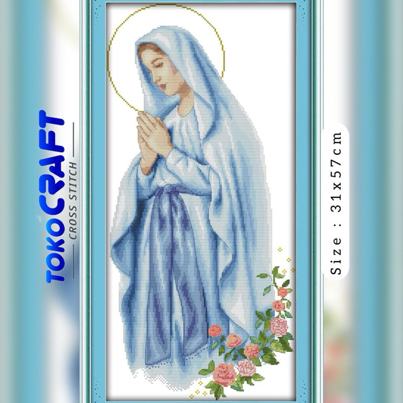 Jual Paket Kristik Pola Cetak Kain Virgin Mary R719, Crossstitch Print ...