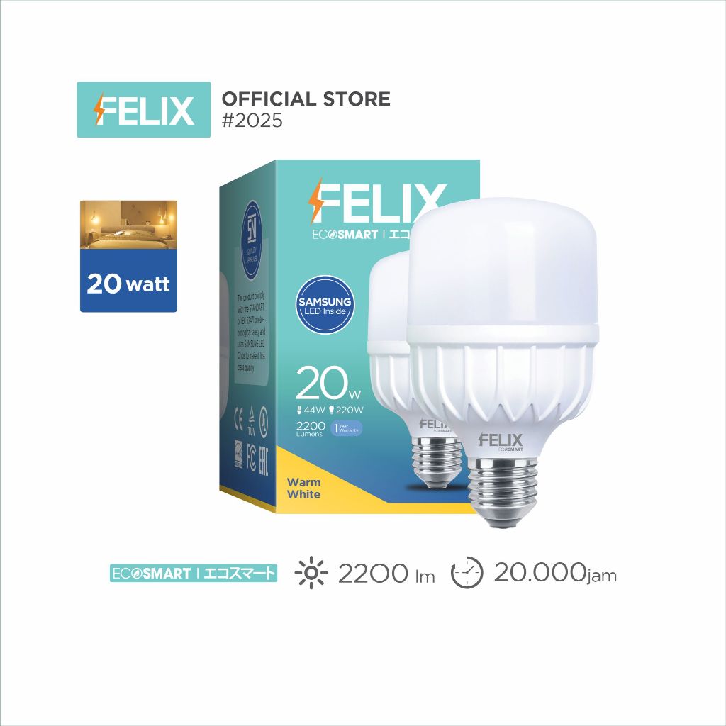 Jual FELIX ECOSMART Bohlam Lampu LED 20W E27 Kuning 3000K Garansi 1 ...