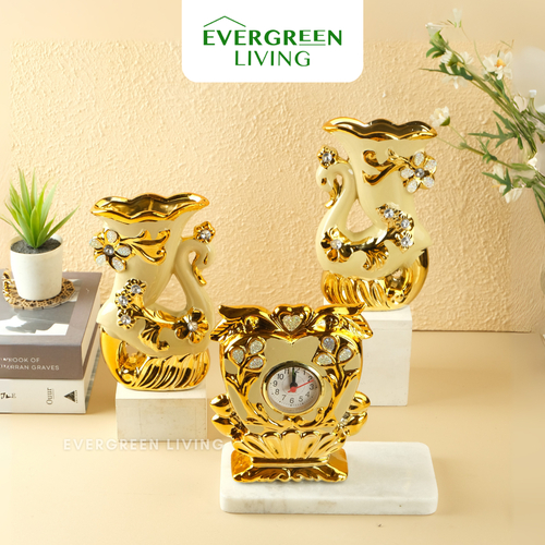 Jual EVERGREEN Pajangan / Patung Jam Angsa Mutiara Emas Set 3 Pcs ...