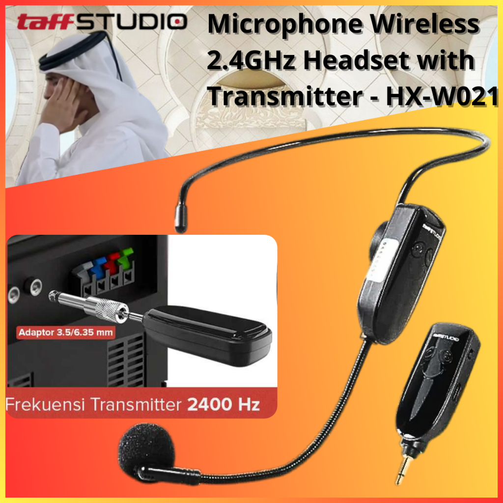 Jual COD TaffSTUDIO Microphone Wireless 2.4GHz Mic Bando Imam Masjid Mikrofon Headset Tanpa ...