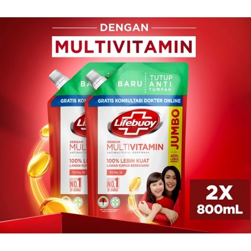 Jual Lifebuoy body wash total 10 merah 800ml 2 pcs. | Shopee Indonesia
