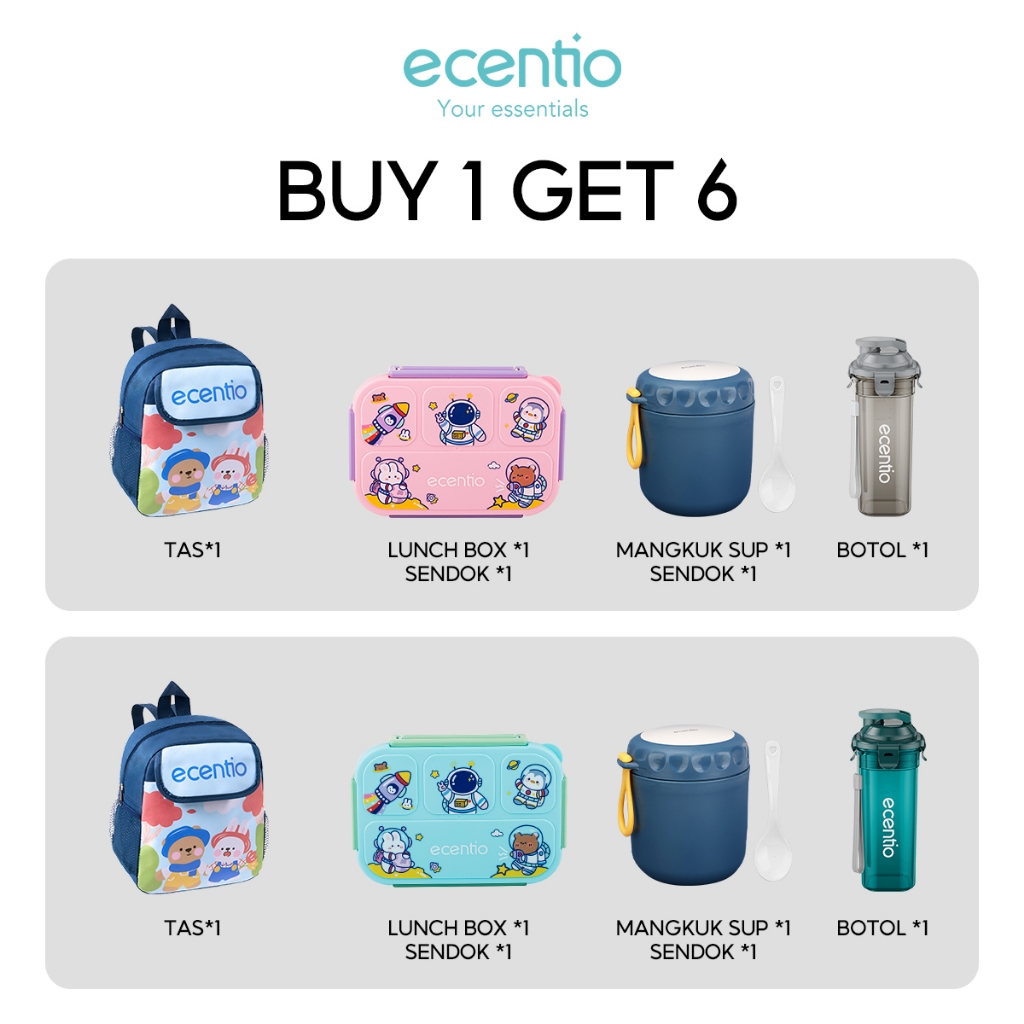Jual 【Beli 1 Gratis 6 lunch box set 】ecentiokids Lucu Tempat Makan Anak ...